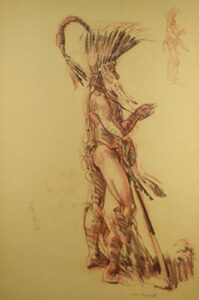 arapaho by ned jacob, circa 1970s, original charcoal, 30″ x 19.75″