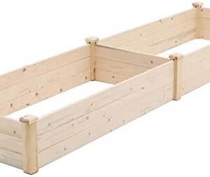 Patiomore 8 Feet Outdoor Wooden Garden Bed Planter Box Kit for Vegetables Fruits Herb Grow Yard Gardening, Natural