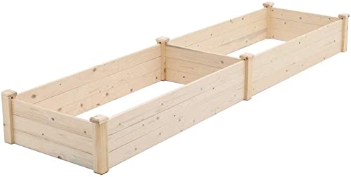 Patiomore 8 Feet Outdoor Wooden Garden Bed Planter Box Kit for Vegetables Fruits Herb Grow Yard Gardening, Natural