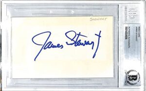 james jimmy stewart signed autographed index card beckett bas slabbed