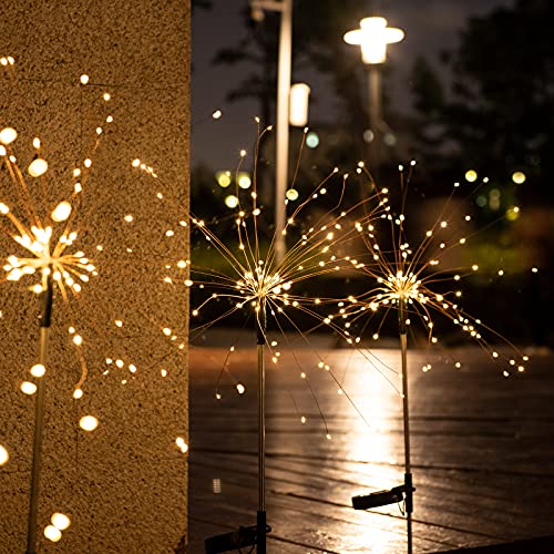 Mafiti Solar Garden Lights Outdoor,2 Pack Each 120 LED Solar Fire Work Lights, DIY Waterproof Solar String Lights for Patio,Yard Decoration(Warm White) (2, White)