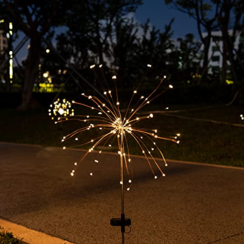 Mafiti Solar Garden Lights Outdoor,2 Pack Each 120 LED Solar Fire Work Lights, DIY Waterproof Solar String Lights for Patio,Yard Decoration(Warm White) (2, White)