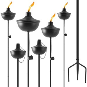 zszmfh home garden torch set of 6, large capacity 18oz outdoor metal torch garden décor,55-inch upgraded citronella torches with 3-prong grounded stake, table top torches for party patio pathway