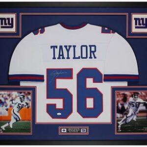 Lawrence Taylor Autographed White New York Jersey - Beautifully Matted and Framed - Hand Signed By Taylor and Certified Authentic by JSA - Includes Certificate of Authenticity