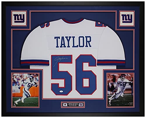 Lawrence Taylor Autographed White New York Jersey - Beautifully Matted and Framed - Hand Signed By Taylor and Certified Authentic by JSA - Includes Certificate of Authenticity