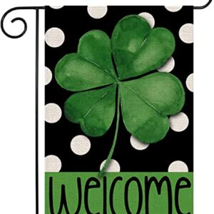 Welcome St Patricks Day Garden Flag 12x18 Double Sided Lucky Shamrock Small Burlap Saint Patricks Yard Outdoor Decor (Pack of 2)