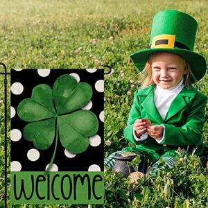 Welcome St Patricks Day Garden Flag 12x18 Double Sided Lucky Shamrock Small Burlap Saint Patricks Yard Outdoor Decor (Pack of 2)