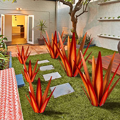 KODIBO Large Tequila Rustic Sculpture, Rustic Metal Agave Plants for Outdoor Patio Yard, Home Decor Hand Painted Metal Agave Garden Yard Statue, Outdoor Lawn Ornaments Yard Stakes (Red - L)