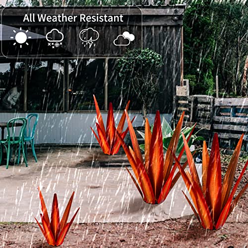 KODIBO Large Tequila Rustic Sculpture, Rustic Metal Agave Plants for Outdoor Patio Yard, Home Decor Hand Painted Metal Agave Garden Yard Statue, Outdoor Lawn Ornaments Yard Stakes (Red - L)