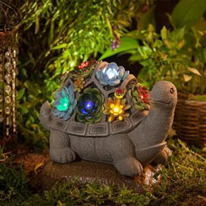 malister 11.5 inch solar garden turtle figurines outdoor decor, outdoor statues with 7 leds for patio decor, garden decor garden art outdoor lawn decor yard art, housewarming garden gifts turtle gifts