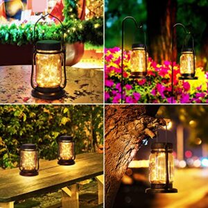 NEEMO Solar Mason Jar Fairy Lights, 4 Pack Solar Lanterns Outdoor Waterproof Glass Lamp, Vintage Jar Starry Fairy Light with Angel Pattern for Patio, Garden, Party, Holiday [Warm White]