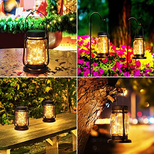 NEEMO Solar Mason Jar Fairy Lights, 4 Pack Solar Lanterns Outdoor Waterproof Glass Lamp, Vintage Jar Starry Fairy Light with Angel Pattern for Patio, Garden, Party, Holiday [Warm White]