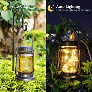 NEEMO Solar Mason Jar Fairy Lights, 4 Pack Solar Lanterns Outdoor Waterproof Glass Lamp, Vintage Jar Starry Fairy Light with Angel Pattern for Patio, Garden, Party, Holiday [Warm White]