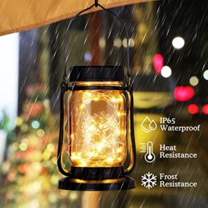 NEEMO Solar Mason Jar Fairy Lights, 4 Pack Solar Lanterns Outdoor Waterproof Glass Lamp, Vintage Jar Starry Fairy Light with Angel Pattern for Patio, Garden, Party, Holiday [Warm White]