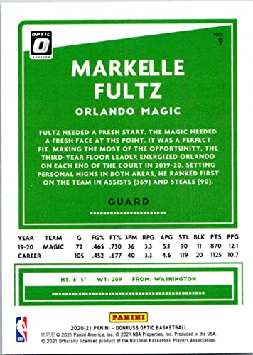 2020-21 Donruss Optic #9 Markelle Fultz Orlando Magic Official NBA Basketball Trading Card in Raw (NM or Better) Condition