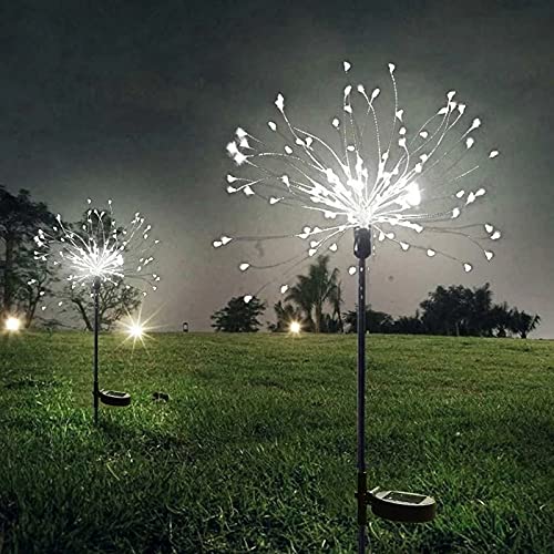 XVZ Solar Garden Lights, 2 Pack 120 LED Solar Powered Firework Light,2 Modes and Waterproof DIY Outdoor Decoration Light for Walkway Pathway Backyard Christmas Party Decor（Cold White）