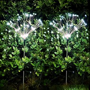 XVZ Solar Garden Lights, 2 Pack 120 LED Solar Powered Firework Light,2 Modes and Waterproof DIY Outdoor Decoration Light for Walkway Pathway Backyard Christmas Party Decor（Cold White）