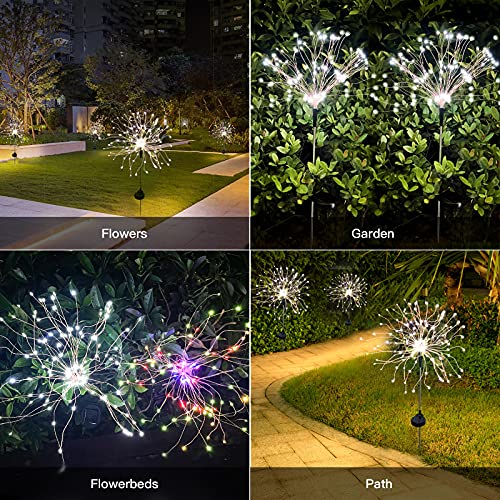 XVZ Solar Garden Lights, 2 Pack 120 LED Solar Powered Firework Light,2 Modes and Waterproof DIY Outdoor Decoration Light for Walkway Pathway Backyard Christmas Party Decor（Cold White）