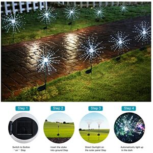 XVZ Solar Garden Lights, 2 Pack 120 LED Solar Powered Firework Light,2 Modes and Waterproof DIY Outdoor Decoration Light for Walkway Pathway Backyard Christmas Party Decor（Cold White）