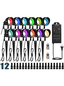 zuckeo 5w rgb landscape lighting color changing low voltage landscape lights with timer transformer & connector, 12v 24v waterproof outdoor led colored spotlight path light for yard garden(12pack)