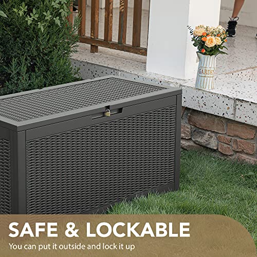 Devoko 100 Gallon Waterproof Large Resin Deck Box Indoor Outdoor Lockable Storage Container for Patio Furniture Cushions, Toys and Garden Tools (100 Gallon, Grey)