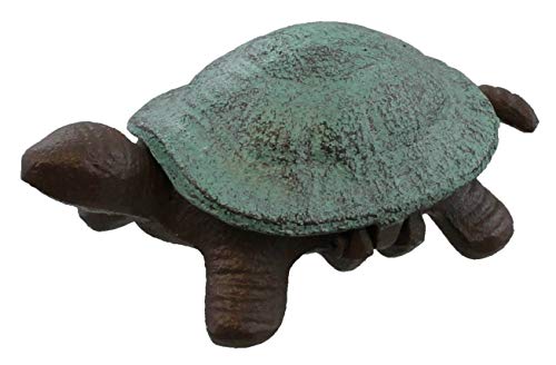 Top Brass Turtle Key Hider Figurine - Cast Iron Garden Statue with Secret Compartment - Indoor / Outdoor