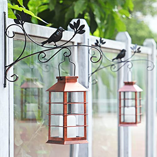 2 Pack Christmas Solar Lantern,Outdoor Garden Hanging Lantern-Waterproof LED Solar Lanterns Plastic Flickering Flameless Candle Mission Lights for Christmas Table, Outdoor, Party Decorative (Bronze)