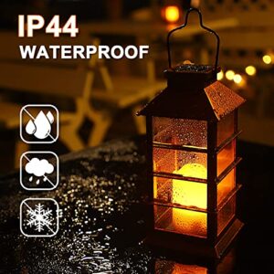 2 Pack Christmas Solar Lantern,Outdoor Garden Hanging Lantern-Waterproof LED Solar Lanterns Plastic Flickering Flameless Candle Mission Lights for Christmas Table, Outdoor, Party Decorative (Bronze)