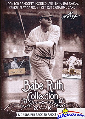 Wowzzer! 2016 Leaf Babe Ruth Collection HUGE Factory Sealed Box with 20 Packs & 100 Cards! Look for Authentic Bat Cards, Yankee Seat Cards & 1 of 1 Babe Ruth Signature Cards worth $5,000! HOF Legend!