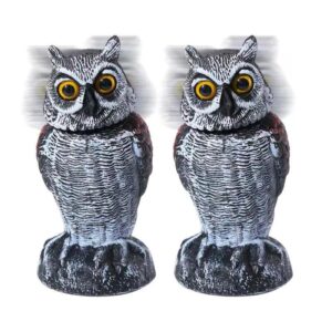 kky fake owl sculpture latest 2pc, revolving head plastic owl for outdoor garden.