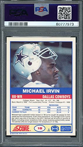 Michael Irvin 1989 Score Football Rookie Card RC #18 Graded PSA 9