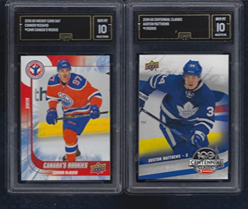 2 CARD ROOKIE LOT CONNOR MCDAVID & AUSTON MATTHEWS UPPER DECK GRADED GEM MINT 10