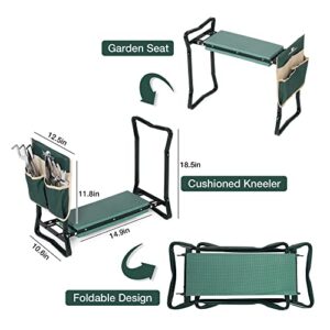 LUCKYERMORE Garden Kneeler and Seat Heavy Duty Gardening Bench for Kneeling and Sitting Folding Garden Stools with Tool Pouch and Kneeling Pad