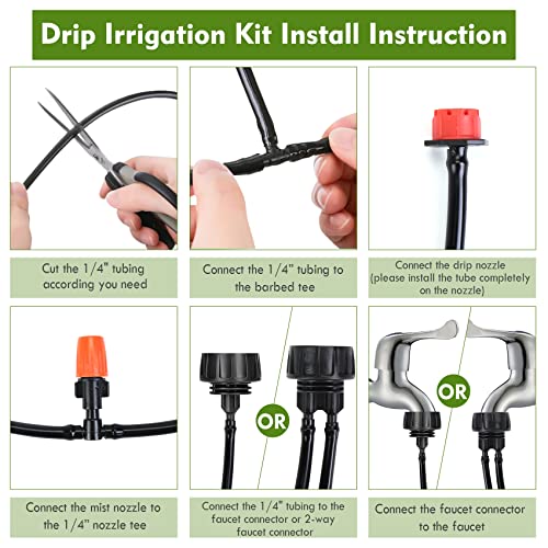 Flantor Drip Irrigation Kit, Garden Irrigation System 1/4" Blank Distribution Tubing Watering Drip Kit/DIY Saving Water Automatic Watering System for Garden, Greenhouse, Flower Bed, Patio, Lawn