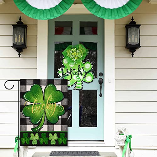 Artofy St Patricks Day Shamrock Small Decorative Garden Flag, Lucky Clover Irish Yard Lawn Outside Decor, Buffalo Plaid Check Farmhouse Outdoor Home Decoration Double Sided 12 x 18