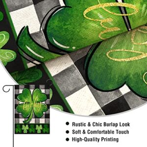 Artofy St Patricks Day Shamrock Small Decorative Garden Flag, Lucky Clover Irish Yard Lawn Outside Decor, Buffalo Plaid Check Farmhouse Outdoor Home Decoration Double Sided 12 x 18