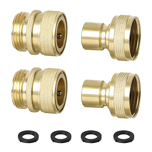 STYDDI Full Flow Garden Hose Quick Disconnect Fitting, Brass 3/4 Inch GHT Thread Water Hose Quick Release Connector Coupler, High Flow, No-Leak, Easy to Use, 2-Pack