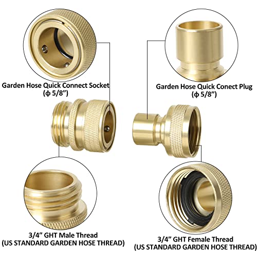 STYDDI Full Flow Garden Hose Quick Disconnect Fitting, Brass 3/4 Inch GHT Thread Water Hose Quick Release Connector Coupler, High Flow, No-Leak, Easy to Use, 2-Pack