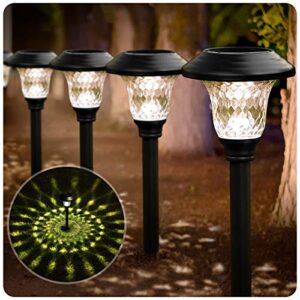 beau jardin 8 pack solar pathway lights supper bright up to 12 hrs outdoor garden stake glass stainless steel ip65 waterproof auto on/off powered landscape lighting for yard patio walkway black bg1681