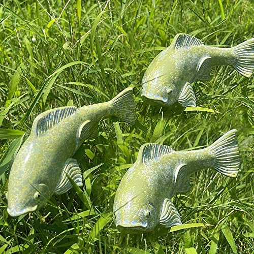 Mayuta 3 Pcs Koi Fish Decor,Garden Sculptures & Statues,Garden Art,Fish Sculpture for Outdoors, Patio, Yard, Lawn, Garden Pond and Home Decoration(Green Grey)