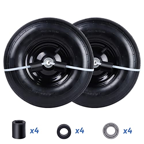 Eazy2hD 13 Inch Wheelbarrow Tire 2 Pack Wheel Replacement Air Filled Fits Tires Size of 4.00"x 6" (3.50/2.50-8") 5/8" Bearings for Wheel Barrel Yard Cart Garden