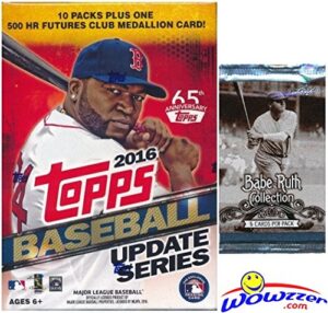 2016 topps update mlb baseball exclusive factory sealed retail box with 10 packs & 101 cards plus bonus babe ruth collection foil pack! box includes very special mlb 500 hr futures club medallion!