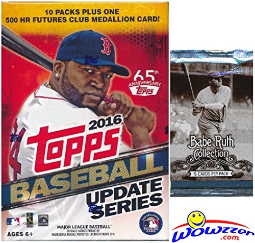 2016 Topps UPDATE MLB Baseball EXCLUSIVE Factory Sealed Retail Box with 10 Packs & 101 Cards PLUS Bonus BABE RUTH Collection Foil Pack! Box includes VERY SPECIAL MLB 500 HR Futures Club Medallion!