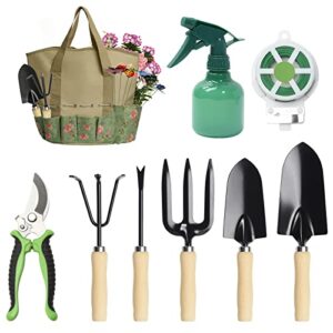 17 pieces garden tools set, heavy duty gardening hand tool kits with sturdy fabric storage bag, gardening set planting weeding trimming loosening transplanting, gardening gifts for women