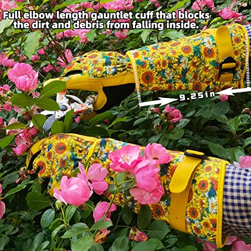 MSUPSAV Gardening Gloves for Women&Men,Thorn Proof Garden Gloves for Gardening,Rose Pruning Work Gloves,Leather Working Gloves(Large, Sunflower)