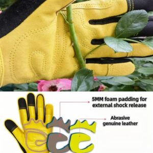 MSUPSAV Gardening Gloves for Women&Men,Thorn Proof Garden Gloves for Gardening,Rose Pruning Work Gloves,Leather Working Gloves(Large, Sunflower)