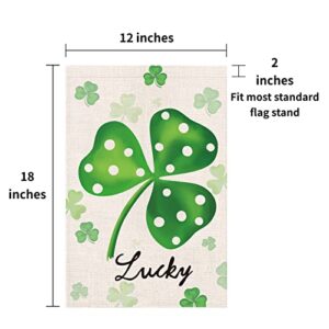 Iutumo St. Patrick's Day Garden Flag 12x18 Inch Double Sided, Watercolour Green Shamrock with Polka Dots, Irish Lucky Clovers Vertical Small Banner for Seasonal Holiday Home Outside Yard Farmhouse Decoration