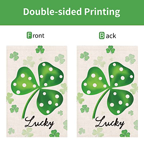 Iutumo St. Patrick's Day Garden Flag 12x18 Inch Double Sided, Watercolour Green Shamrock with Polka Dots, Irish Lucky Clovers Vertical Small Banner for Seasonal Holiday Home Outside Yard Farmhouse Decoration