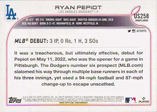 Baseball Trading Card MLB 2022 Topps Update #US258 Ryan Pepiot NM Near Mint Dodgers