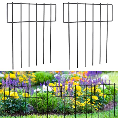 10 Pack Animal Barrier Fence: Decorative Garden Fence No Dig|Rustproof Metal Wire Fencing Border Animal Barrier for Dog Rabbits Ground Stakes Outdoor Yard Patio - Total Length 17 in(H) X 10.8 Ft(L)